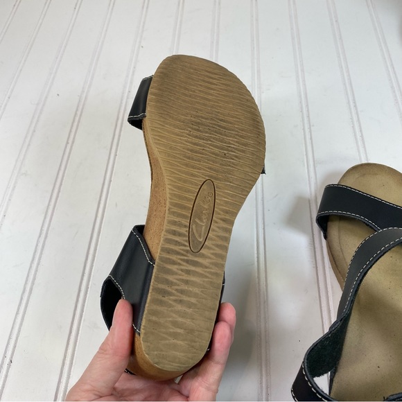 Clarks | Shoes | Clarks Alto Madi Black Leather Wedge Heels | Poshmark